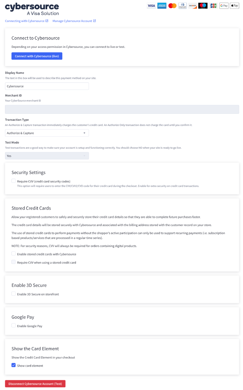 Connecting with Cybersource